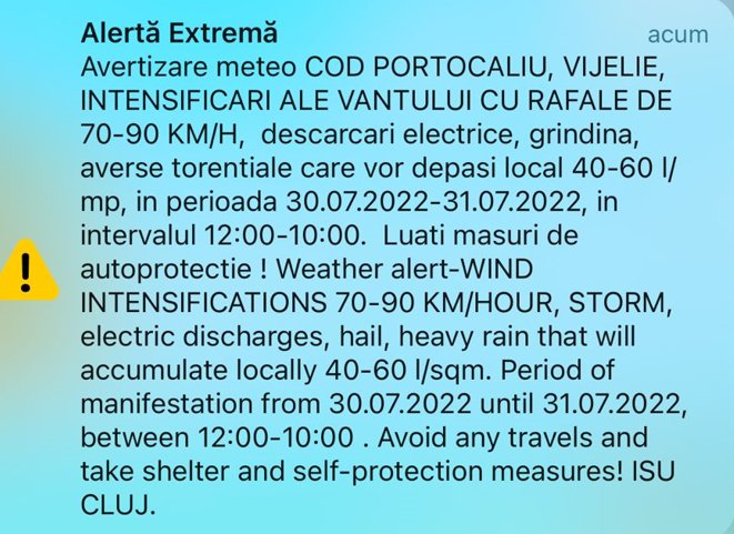 Ziua de Cluj | Vine FURTUNA! Au fost trimise mesaje RO-Alert la Cluj-Napoca